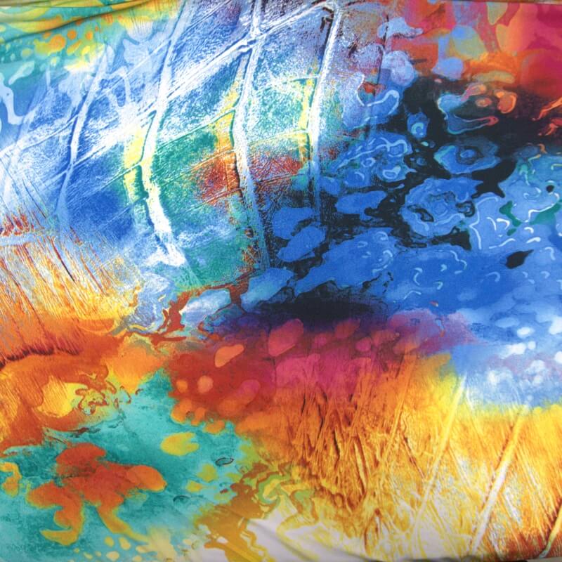 Deadstock Printed Poly Knit - Rainbow Brushstrokes Sample - Gala Fabrics
